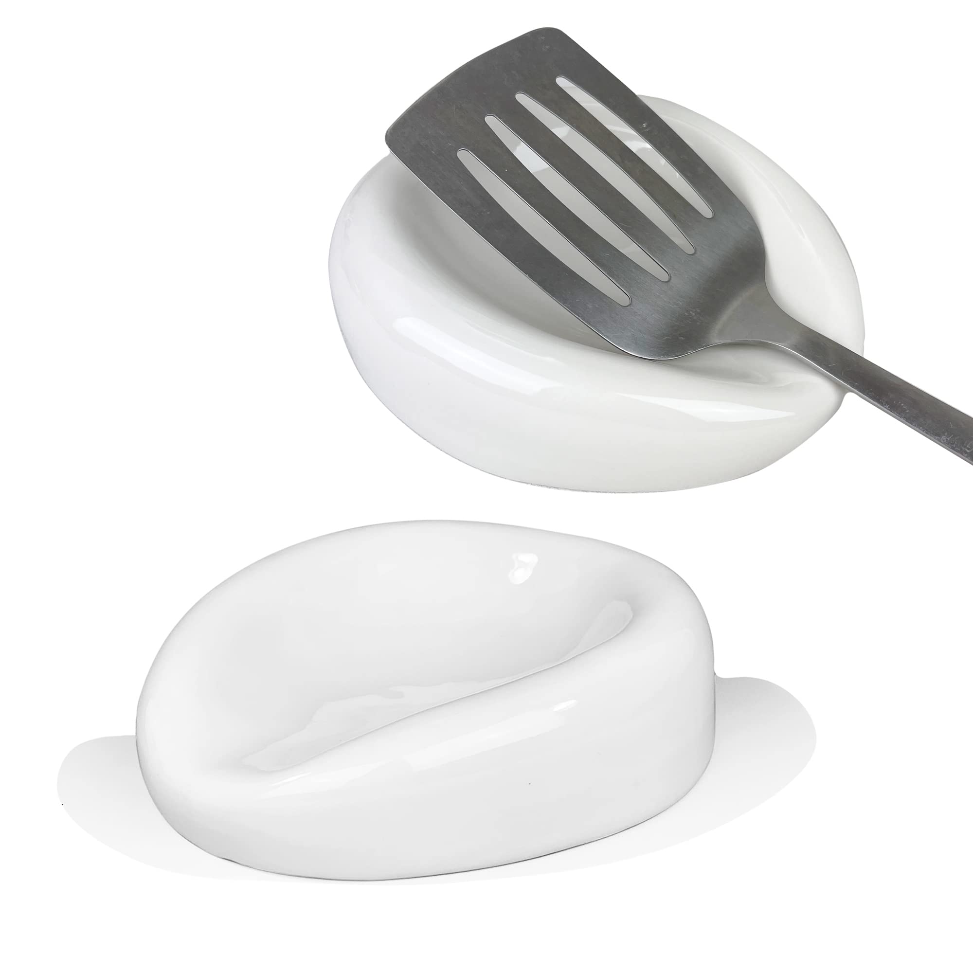 Scarlettwares Ceramic Spoon Rest for Stove Top, Large Spoon Holder For Counter Top, Utensil Spatula Tong Holder, Farmhouse Dishwasher Safe White