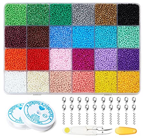 Moloni 2mm Glass Seed Beads for Bracelets, 28800pcs Small Beads for Craft Jewelry Making Kits 12/0 for Kids and Adults (24 Color)