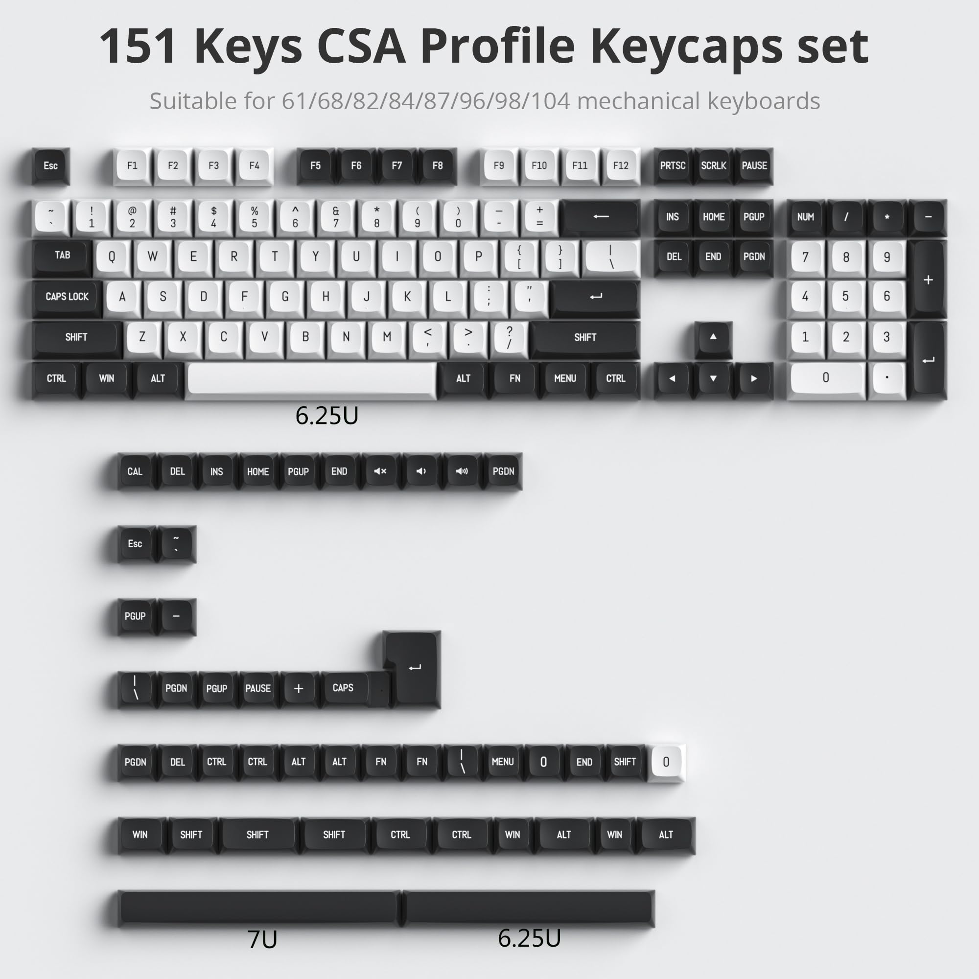 Taeeiancd Keycaps 60 Percent 150 Keys Double Shot PBT Custom Gaming Keycaps CSA Profile for US/ISO Layout 60% 65% 95% Cherry/Gatron MX Switches Mechanical Gaming Keyboards