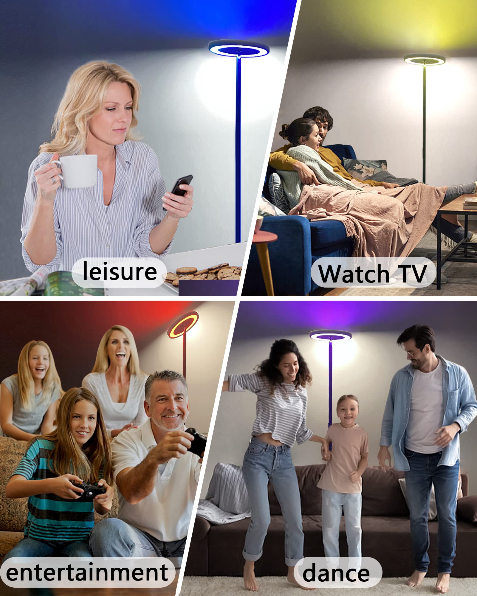Ovensty Floor Lamp, RGB LED Standing Lamp with Modern Double-Side Lighting, Smart App Control, 2700K-6500K Color Changing Dimmable Upgraded Super Bright Tall Lamps for Bedroom Living Room