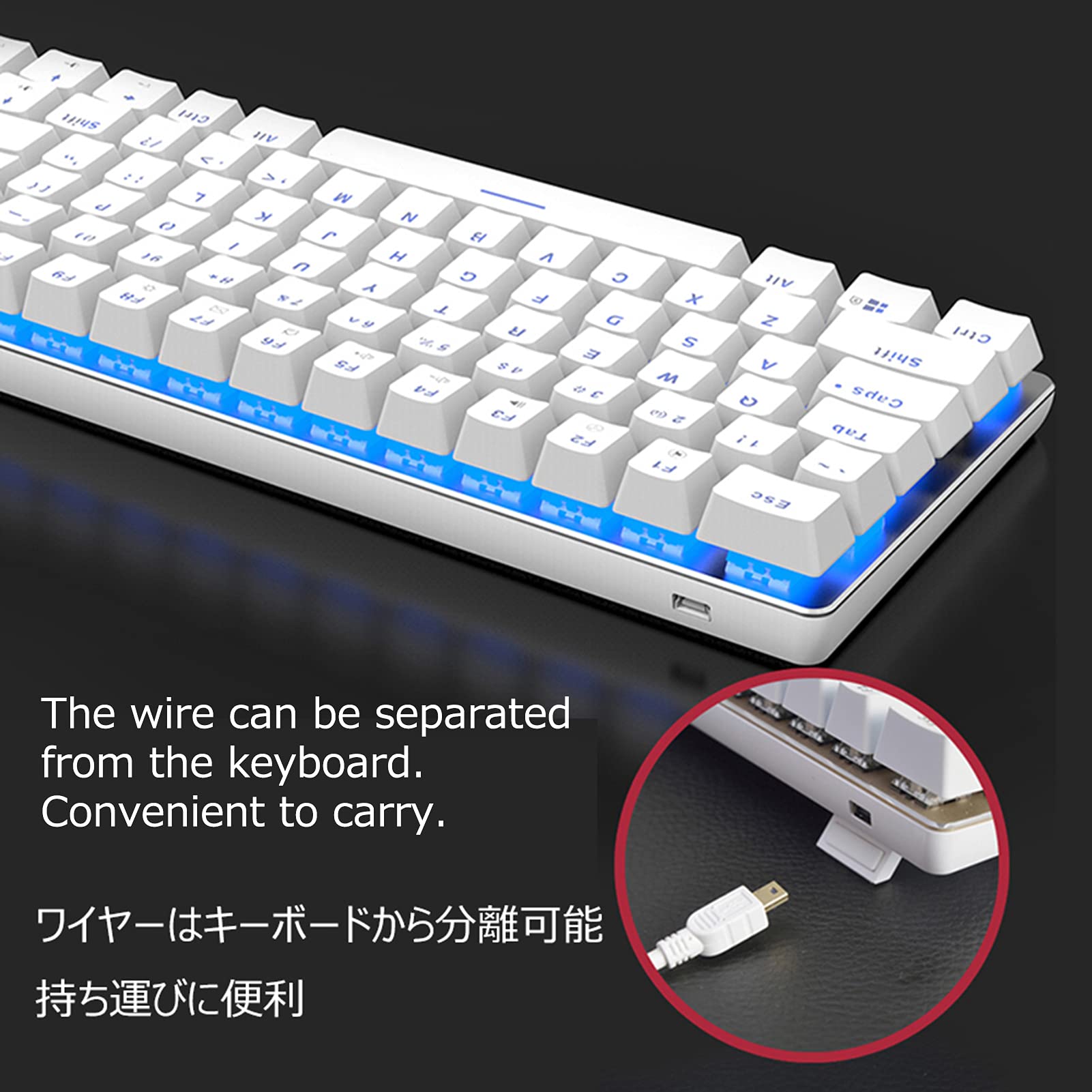Lomiluskr AK33 Wired Mechanical Keyboard, 82-Keys Compact Mechanical Gaming Keyboard with Anti-ghosting Keys, Small and Portable (Black Switch/Blue Backlight, White)