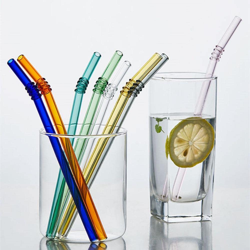 REBABA Reusable Glass Straws, 8mm Bent Glass Drinking Straws, BPA Free Colorful Glass Straws for Beverages, Smoothies, Milk Tea, Juices(Pink)