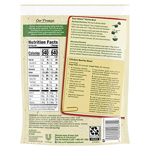 Knorr Selects Power Rice Blend For A Delicious Side or Meal Starter Burrito Bowl 19g of Protein Per Serving 4.9 Ounce (Pack of 8)