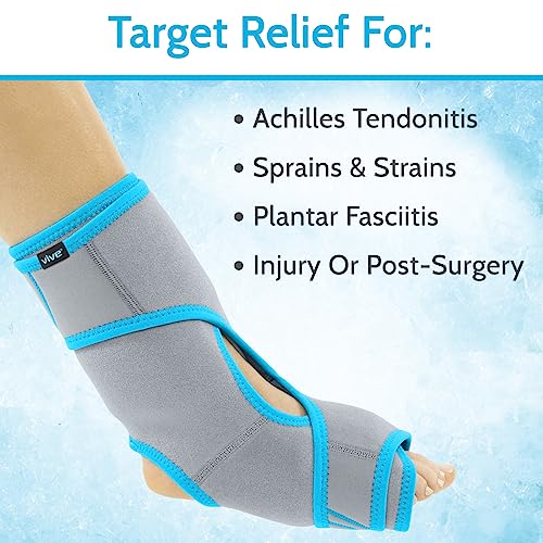 Vive Ankle Ice Pack Wrap - Foot Cold/Hot Compression Brace - Adjustable Freeze Support For Cooling/Heating Achilles Injuries, Tendonitis, Plantar Fasciitis, Sore Feet, Inflammation, Muscle Sprain
