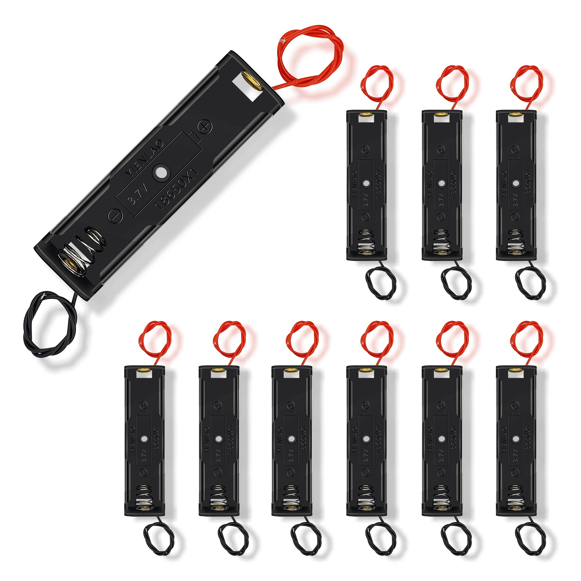 Vinomike 10 Pack 1 Slot 18650 Battery Holder with Wired, 3.7V 18650 Battery Storage Box Case for 18650 Battery with Connect Lead. Black