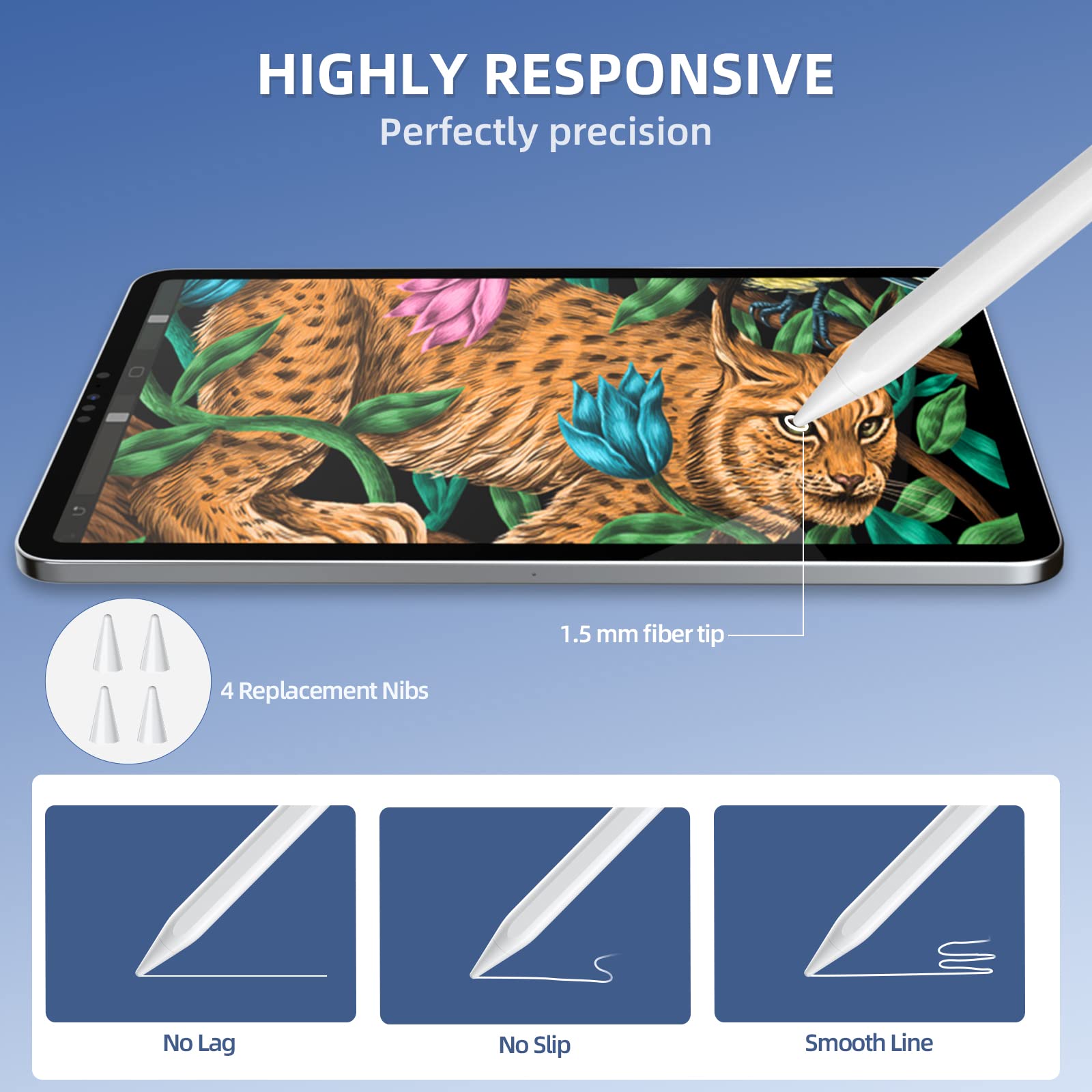 Stylus Pen for iPad, Apple Pencil with Palm Rejection, Compatible with (2018-2022) Apple iPad Pro (11/12.9 Inch), iPad Air 3rd/4th Gen, iPad 6/7/8th Gen, iPad Mini 5th Gen, for Precise Writing/Drawing
