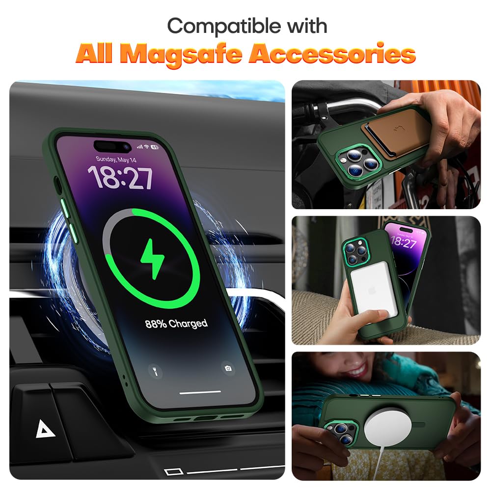 KISEN for iPhone 14 Pro Max Case Magnetic Compatible with MagSafe Slim Translucent Matte Phone Case Cover 6.7 inch, Alpine Green