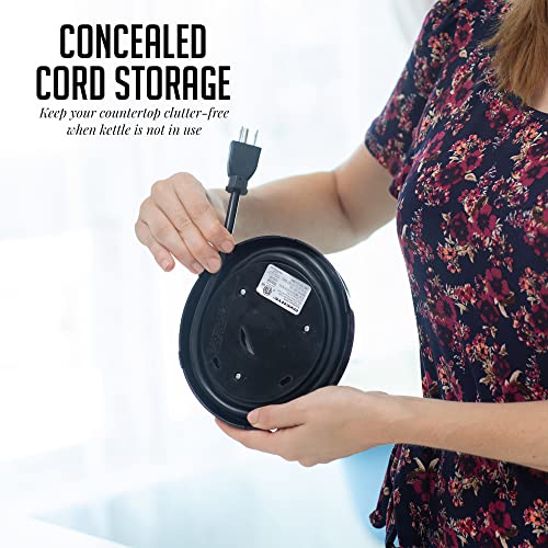 OVENTE Portable Electric Kettle Stainless Steel Instant Hot Water Boiler Heater 1.7 Liter 1100W Double Wall Insulated Fast Boiling with Automatic Shut Off for Coffee Tea & Cold Drinks, Black KD64B