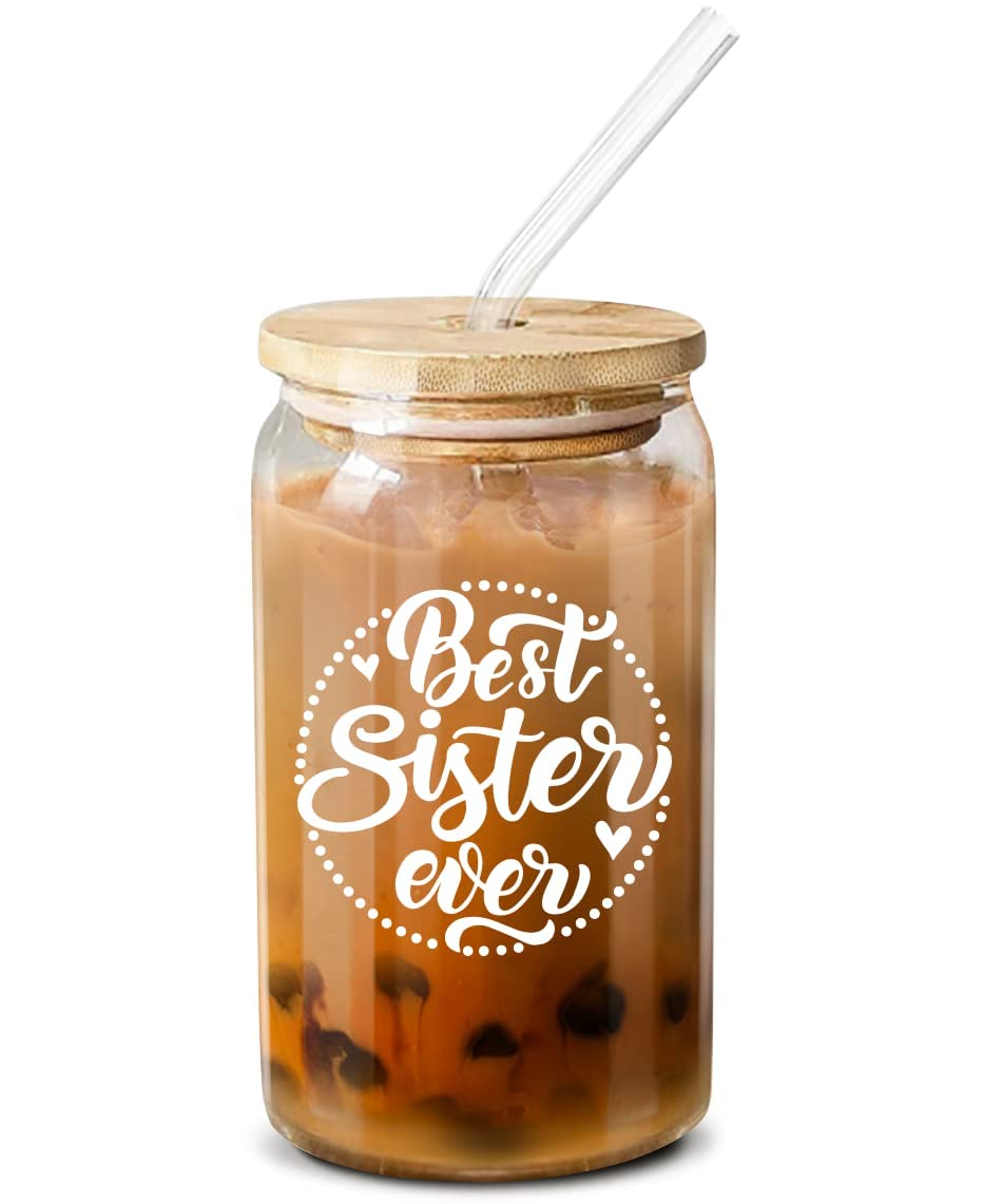 NewEleven Mothers Day Gifts For Sister From Sister, Brother - Unique Birthday Present For Sister, Soul Sister, Big Sister, Little Sister, Sister In Law, Sibling, Bestie - 16 Oz Coffee Glass