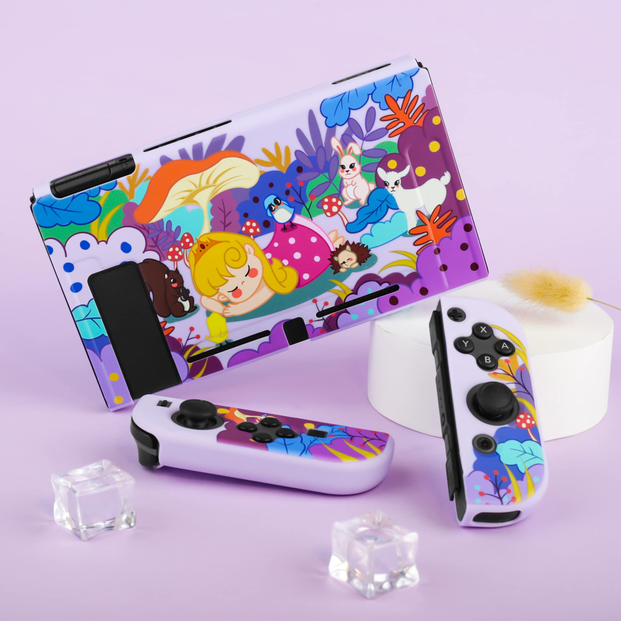 RHOTALL Cute Purple Case Compatible with Nintendo Switch, Protective Case Cover Accessories for Switch Console and Joycon Controller with Anti-Scratch Design - Forest Girl