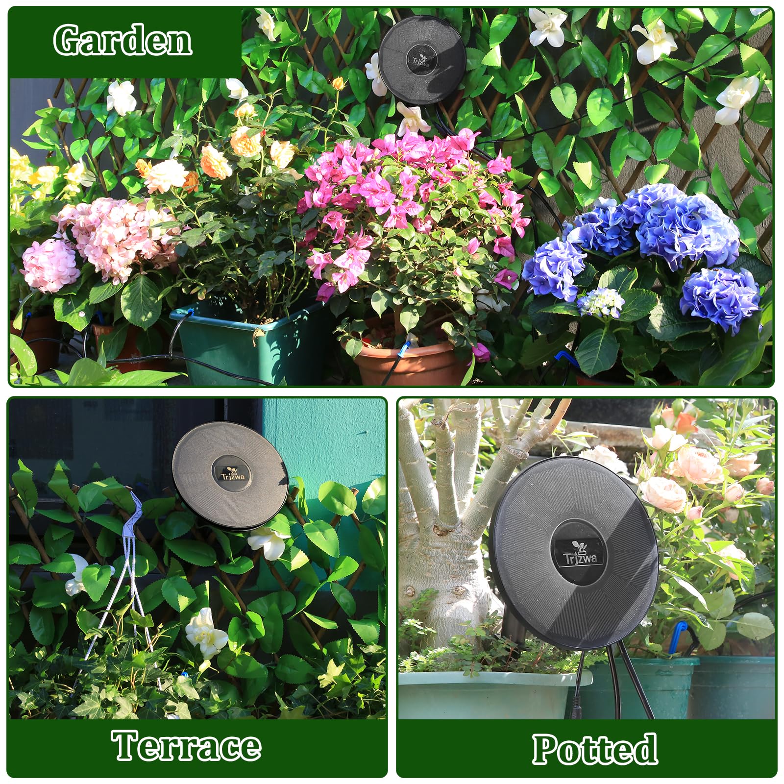Solar Irrigation System TRJZWA Automatic Drip Irrigation Kit for Outdoor/Indoor Garden Watering System with Water Level Detection,Drip Irrigation System for 15 Potted Plant with 15m Water Hose