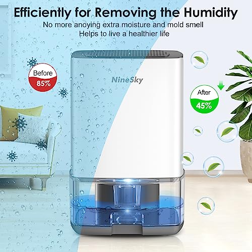 NineSky Dehumidifier for Home, 30oz Water Tank,(300 sq.ft) Dehumidifiers for Bedroom, Bathroom, Basement with 7 Colorful Lights, Auto Shut Off(C1 White/Gray)