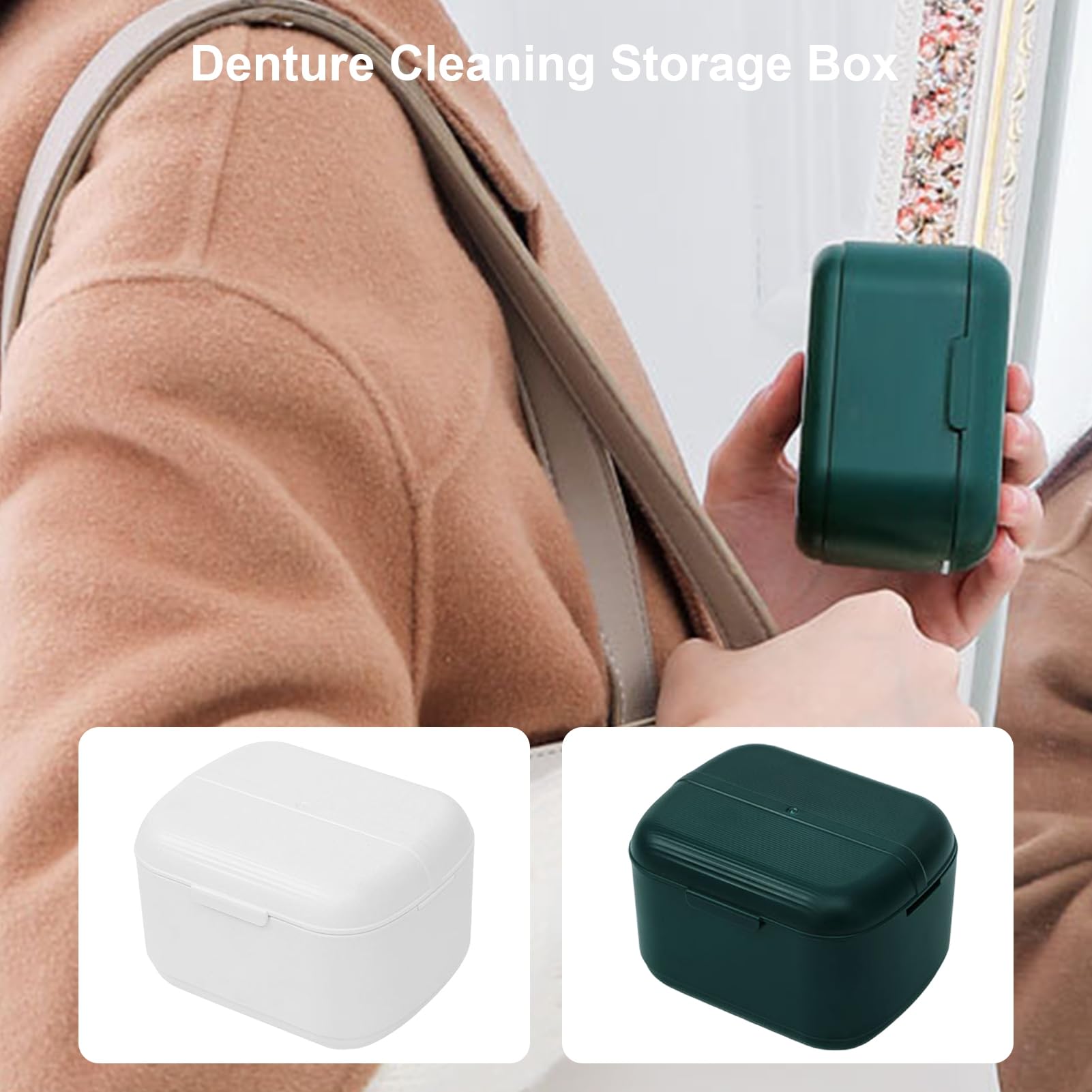 Libcflcc Braces Storage Box Cleaning Buckle Lid Convenient Denture Bath Case Cup Retainer Cleaning Box Green