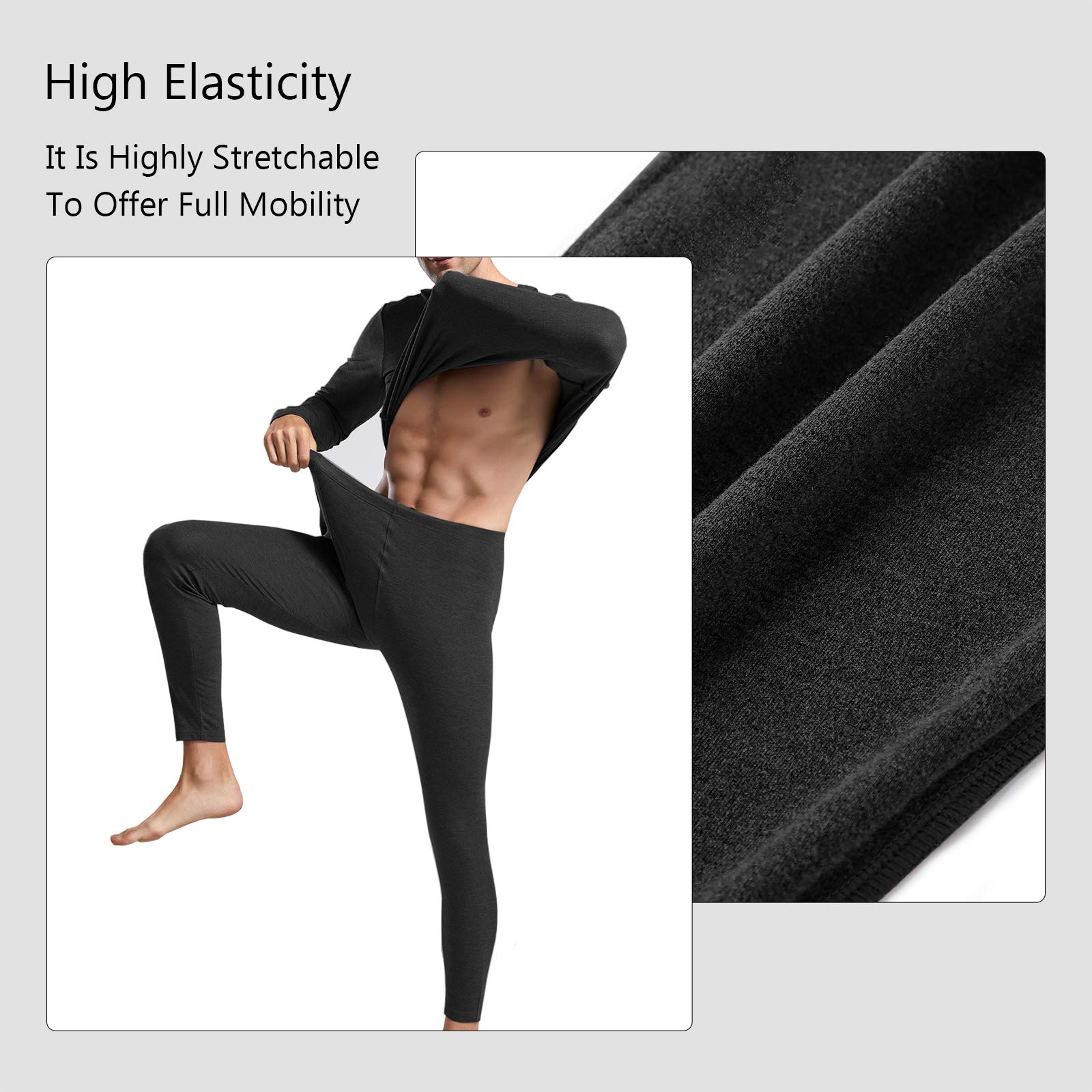 Men's Thermal Underwear Set Bamboo Utra Soft Top and Bottom Set Long Johns Warm Winter Base Layer