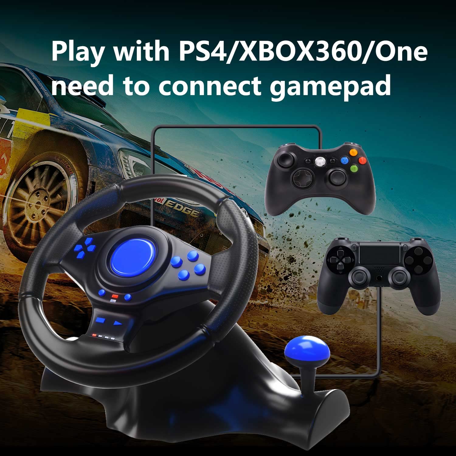 SZYUYU Racing Steering Wheel with Pedals and Vibration for PS4/ PS3/ XBOX One/XBOX 360/Switch/PC Racing Steering Wheel(Blue)