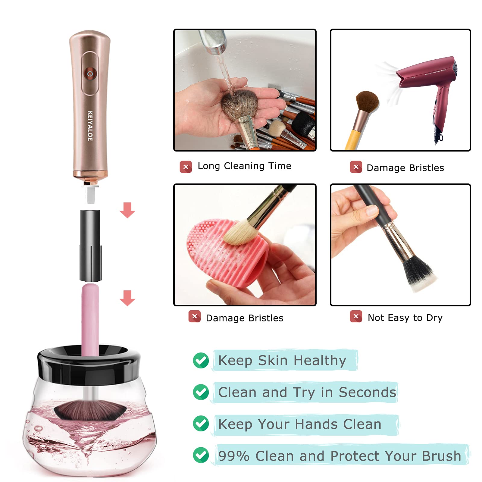 Makeup Brush CLeaner, Automatic Makeup Brushes Deep Cosmetic Brush Spinner (Gold)