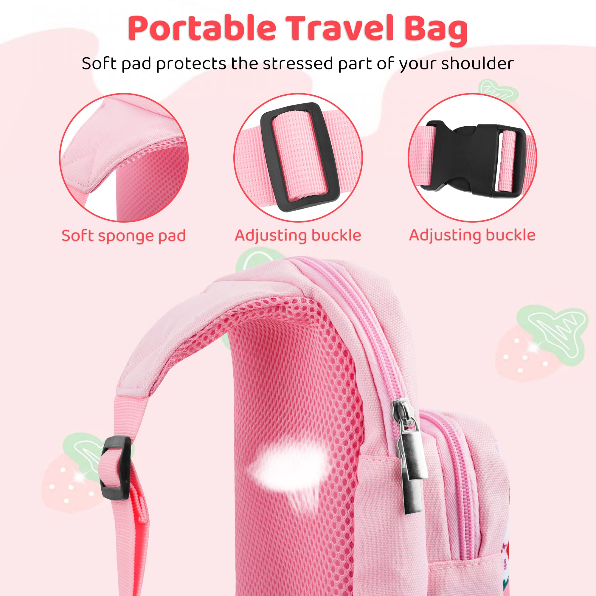 RHOTALL Pink Travel Bag for Nintendo Switch/Lite/OLED,Large Capacity Portable Carrying Case Compatible for Chest Shoulder Accessories Storage Backpack with12 Slots Game Case,Thumb Grip Caps-Strawberry