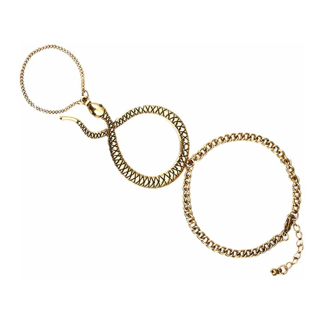 JOTW Burnished Goldtone Snake Adjustable Finger Ring and Slave Hand Chain Bracelet One Size Fits All (F-401)