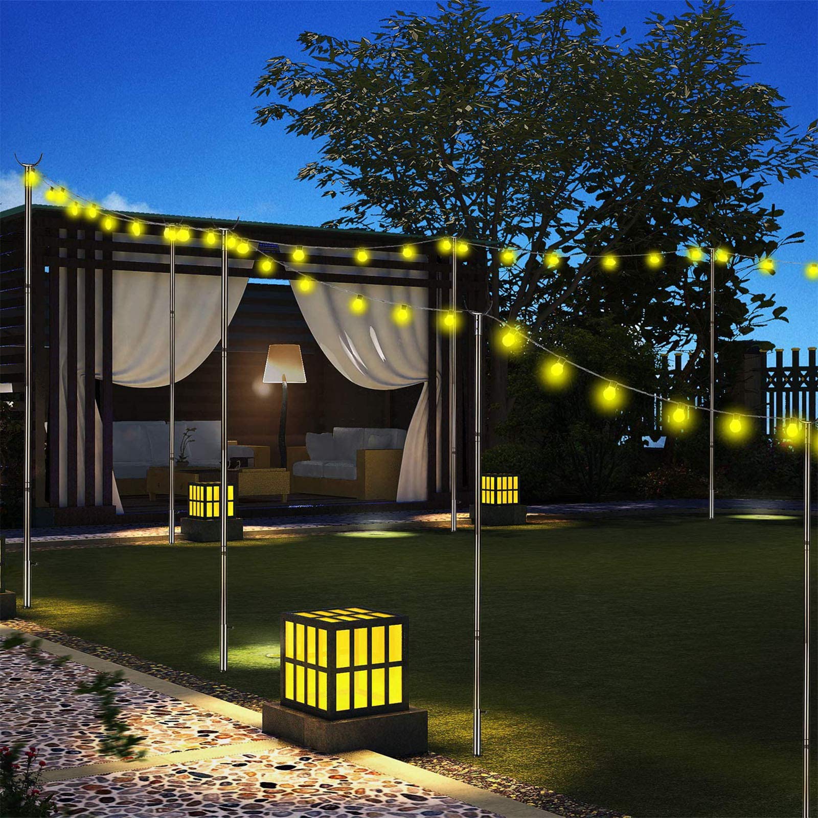 MIYA Light Pole - Outdoor 9FT Light Pole for String Lights - Outside Stainless Steel String Lights Pole for Yard Garden - String Lights Pole Stand for Night Wedding and Party