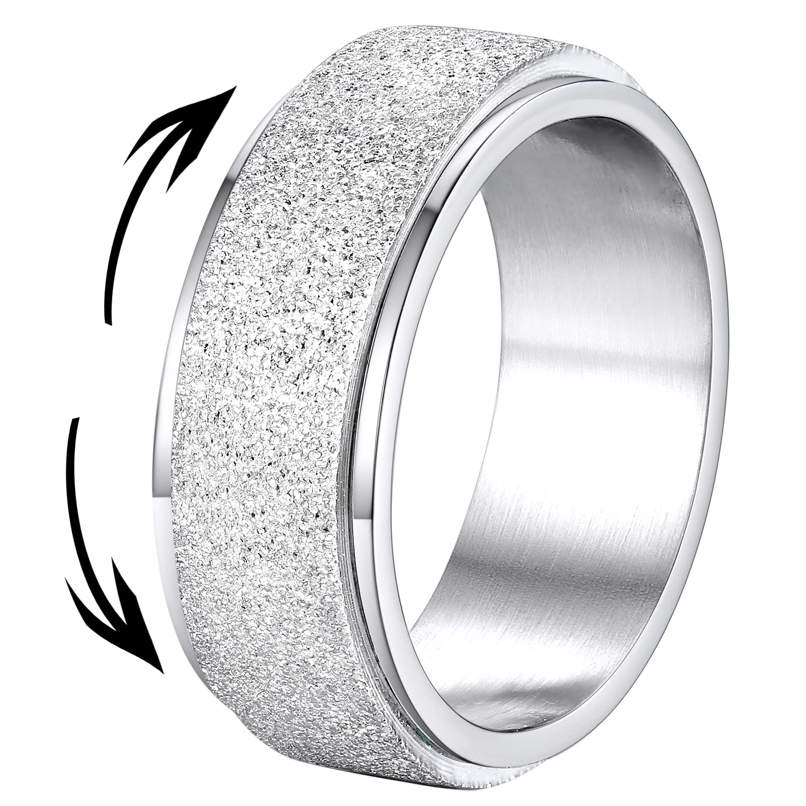 Supcare Anxiety Ring for Women Sand Blasted Finished Thumb Ring Rotatable Wedding Band Ring Silver Stainless Steel Worry Ring
