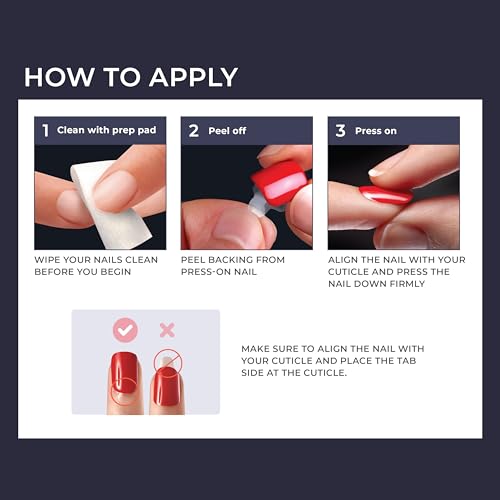 KISS imPRESS No Glue Mani Press On Nails, Design, 'No Other', Red, Short Size, Squoval Shape, Includes 30 Nails, Prep Pad, Instructions Sheet, 1 Manicure Stick, 1 Mini File