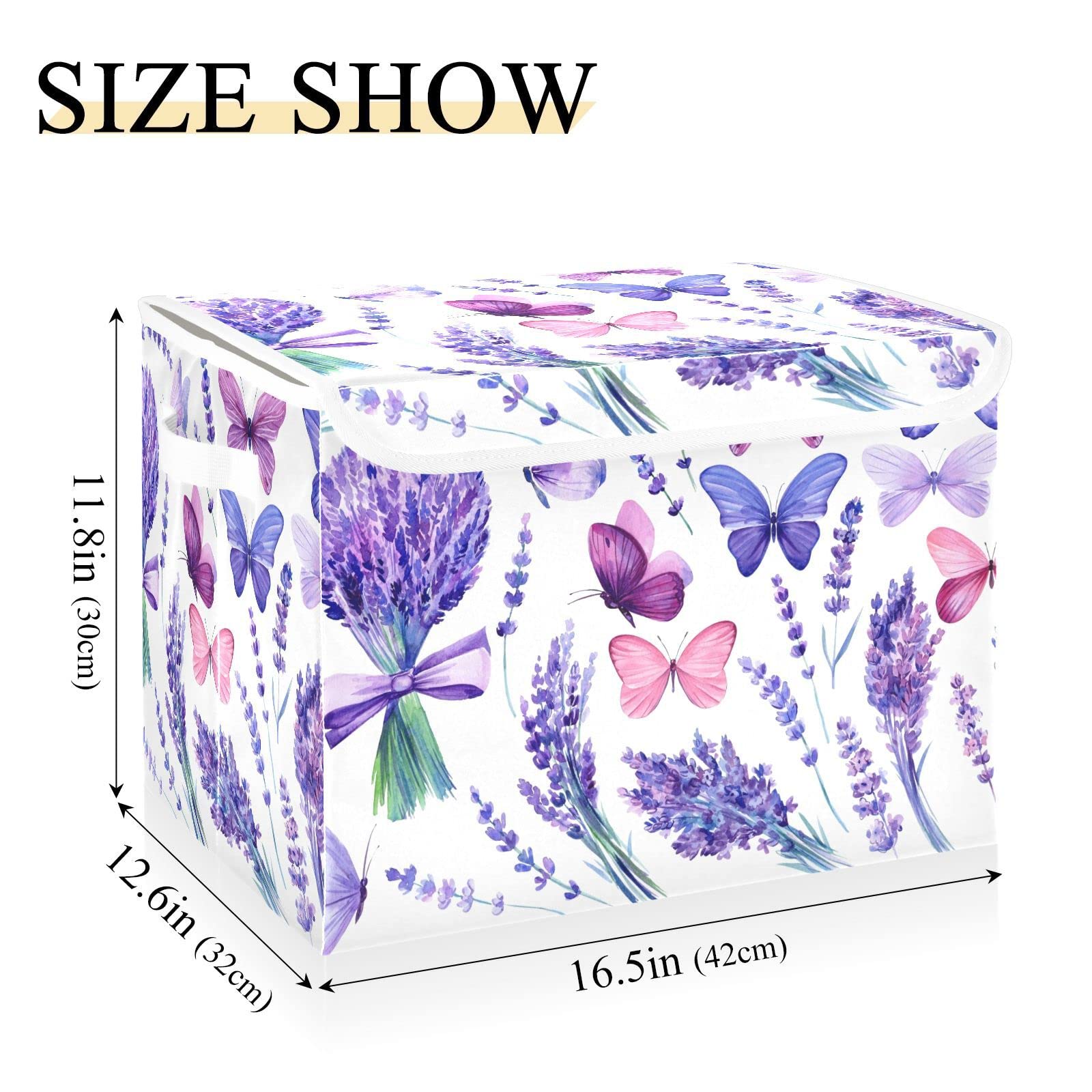 MFTJYO Storage Bin with Lid Purple Lavender Butterfly Foldable Storage Box Washable Fabric Storage Cubes Bin Organizer Basket Closet for Home Bedroom Closet Nursery Office