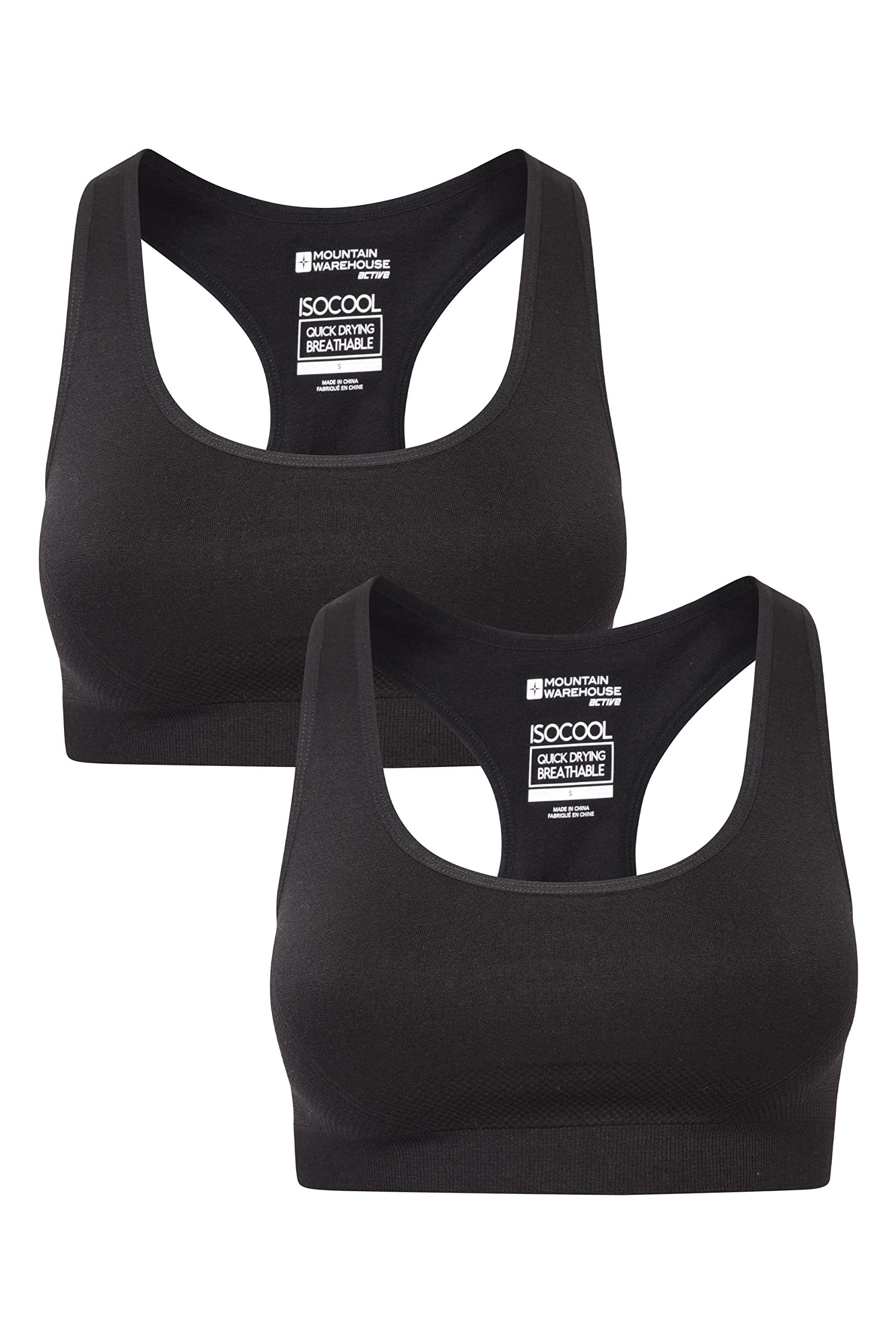 Mountain Warehouse Womens Anti-Chafe Seamless Bra - 2Pk, Seamless Black Large