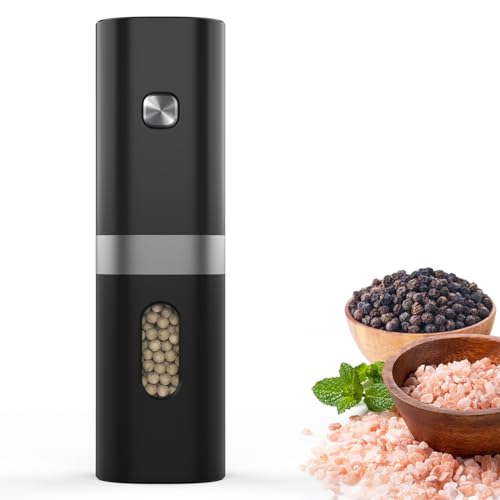 Syaws Electric Pepper and Salt Grinder 1 Pack,Battery Powered Pepper Grinders,Automatic Pepper Mill with LED Light,Adjustable Coarseness One-Hand Operation(Single Black-Battery Operated)