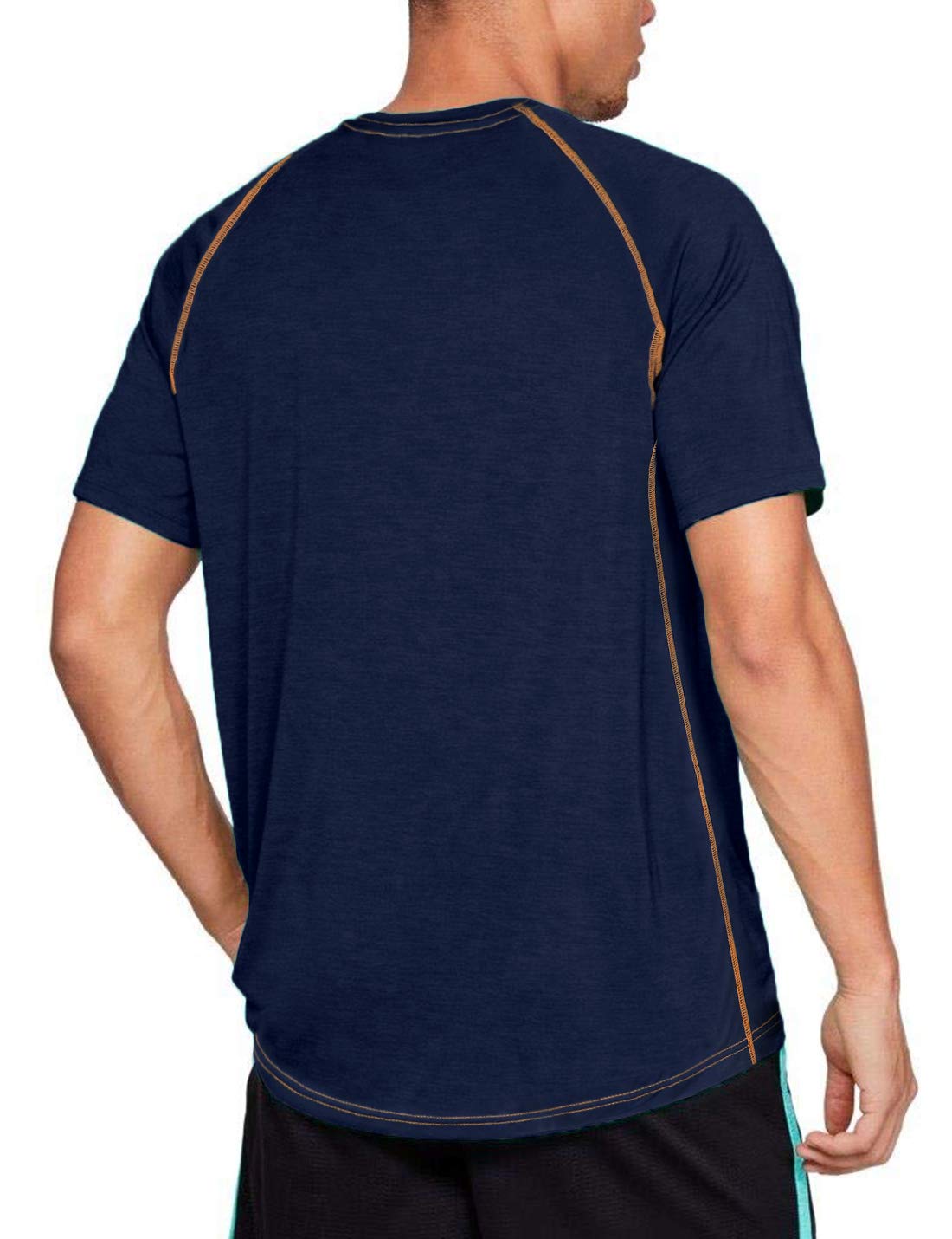 Men's Workout Shirts Dry Fit Lightweight Fishing Performance Athletic Hiking Running Training Short Sleeve Sports Shirts Navy Size 4XL