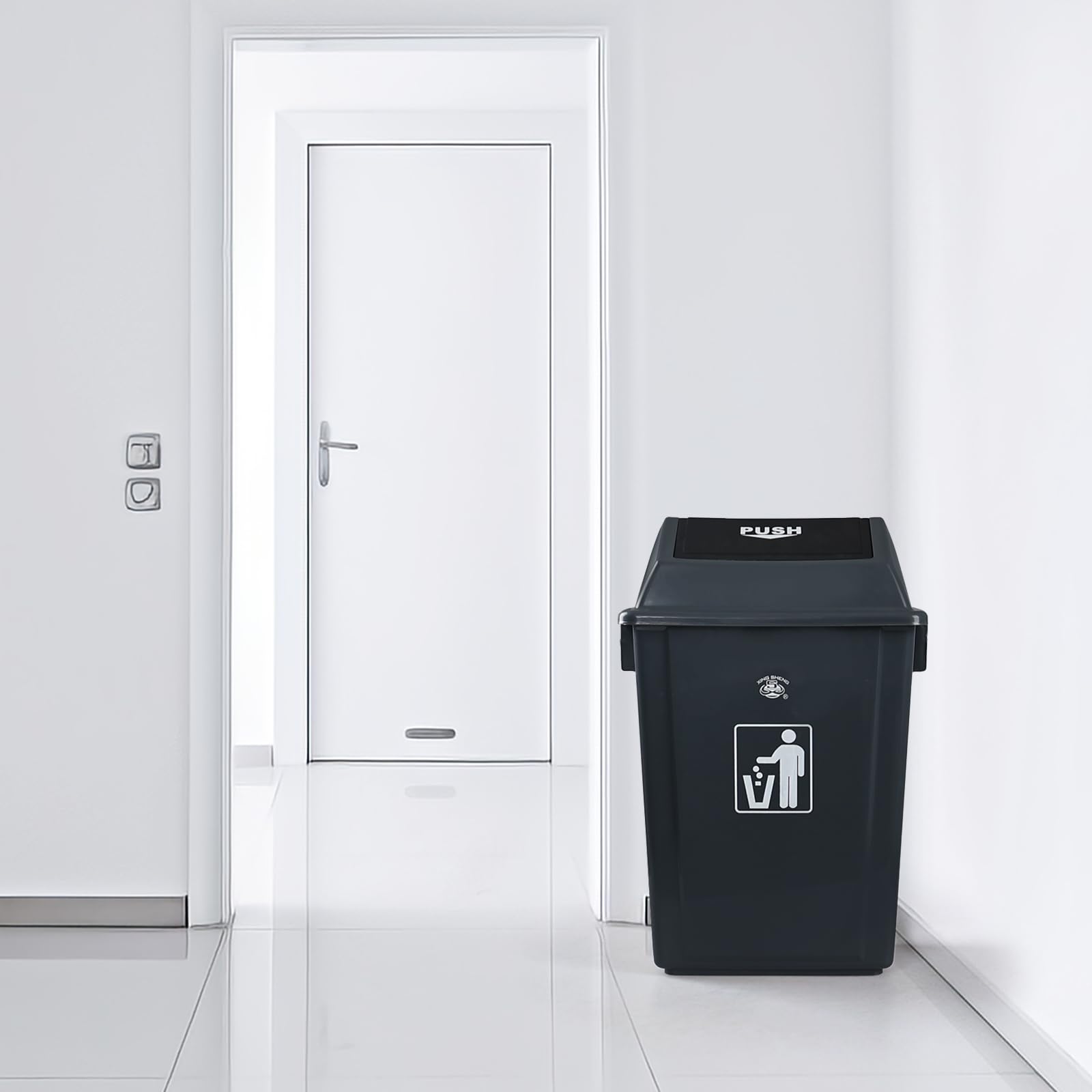 Xowine 15 Gallon Kitchen Swing Top Garbage Can, 4-Pack Plastic Swing Top Lid Trash Can, Gray