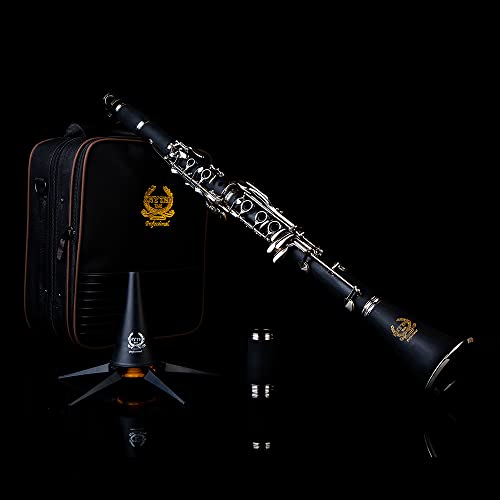 Rhythm Bb Clarinet 17 Nickel Keys Black Bb Clarinet - Woodwind Band & Orchestra Musical Instruments for Beginners, Includes Clarinet, Clarinet Case, Stand