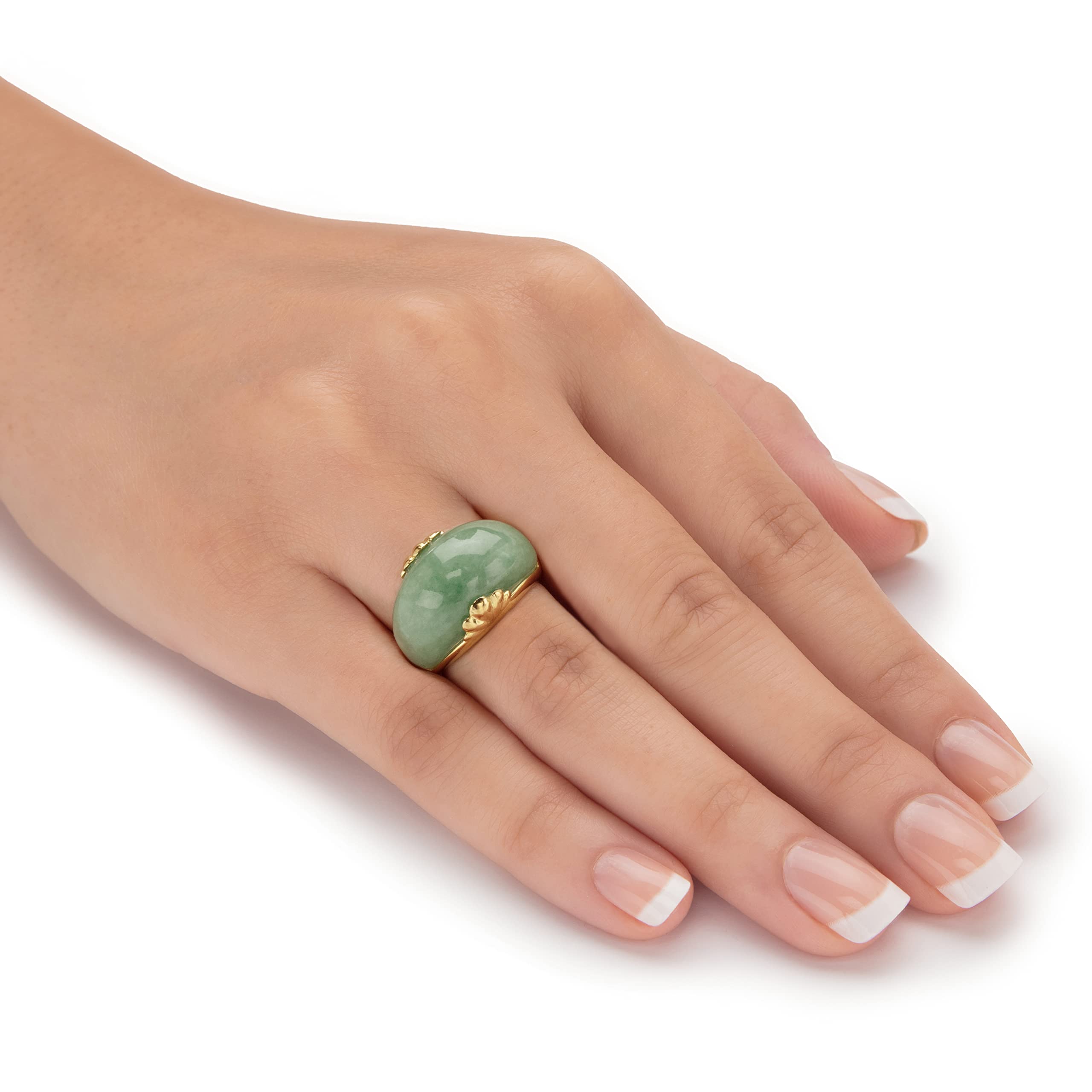 PalmBeach Yellow Gold-plated Sterling Silver Genuine Green Jade Ring Sizes 6-10 Size 7