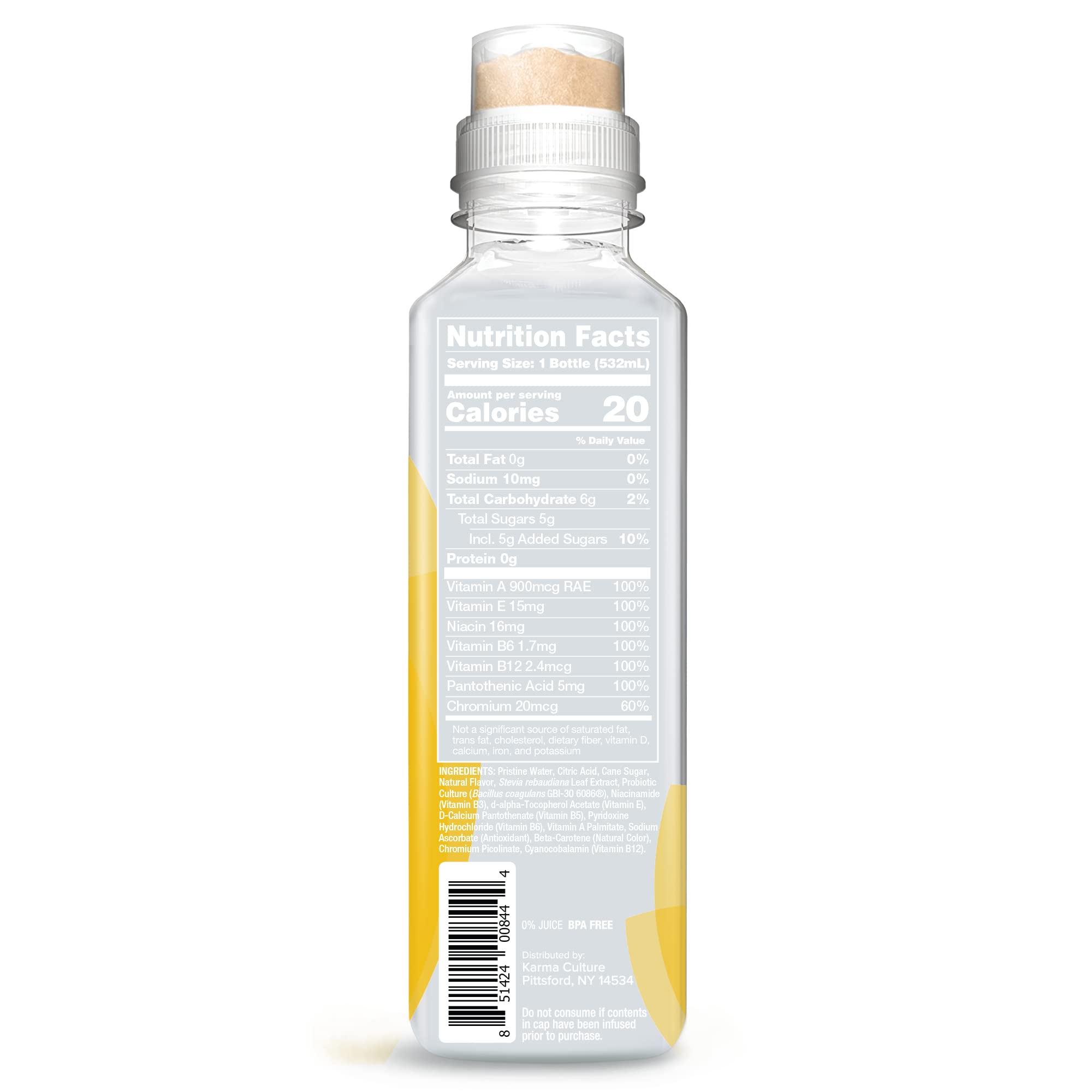 Karma Wellness Flavored Probiotic Water, Pineapple Mango, 18 Fl Oz (Pack of 12), Immunity and Digestive Health Support, Low Calorie, 2 Billion Active Cultures
