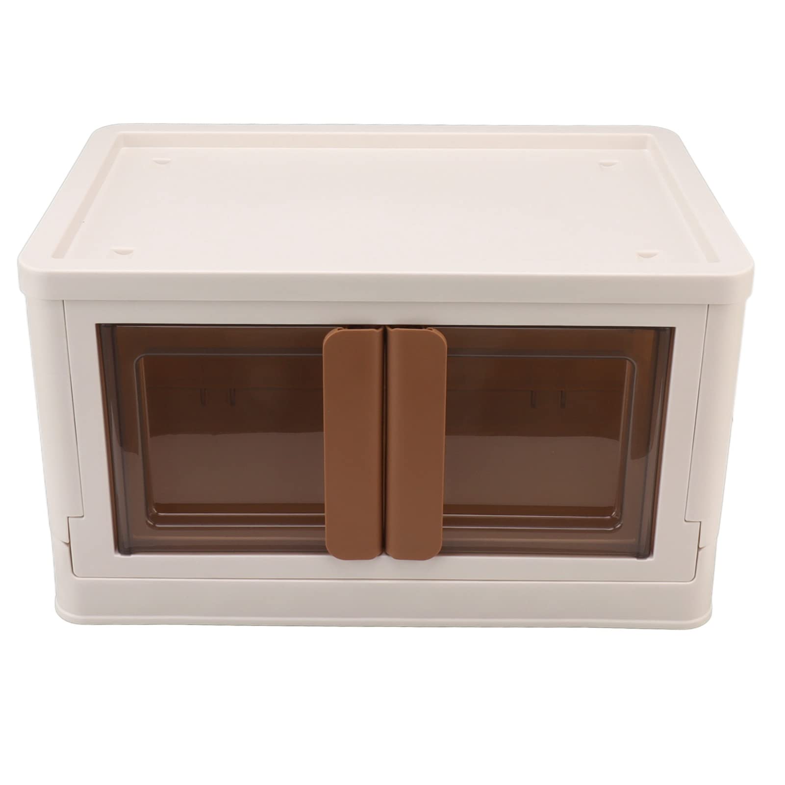 Naroote 32L Storage Container White Innovative Wheel Storage Box Visible Removable Stackable Foldable Clothes Storage Box (Brown Handle)