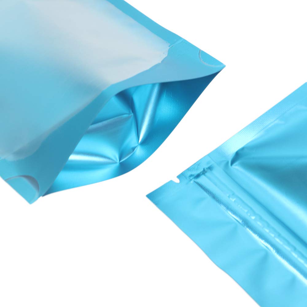 QQ Studio Matte Blue Re-Sealable Stand Up Pouches with Translucent Window for Food Packaging (100, 4" x 6")