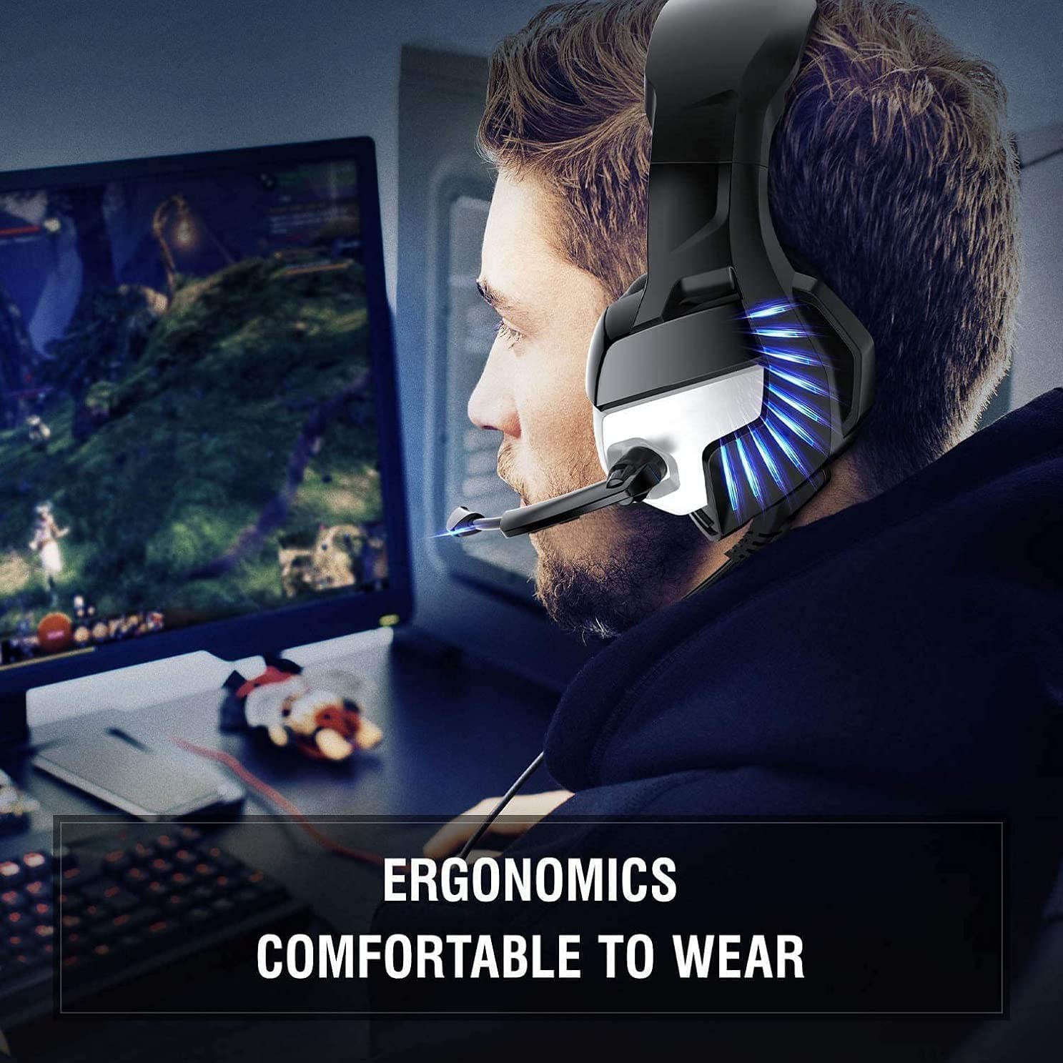 ONIGAL Gaming Headset with Microphone, Wired Headphones with LED Lights Soft Memory Over Ear Earmuffs for Laptop PS4, PS5, PC, PS3, Computer