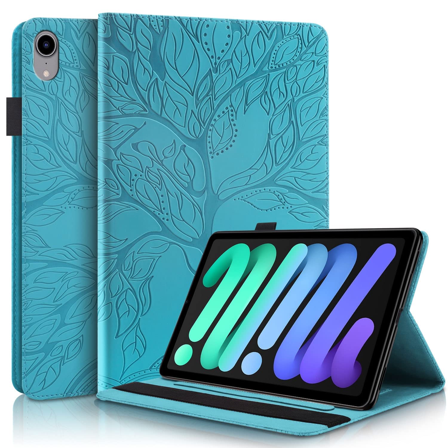 Tablet PC Case Bag Sleeves Compatible with iPad Mini 6 Generation, iPad Mini 6 Case (8.4-inch, 2021) PU Leather Case Flip Wallet Protective Cover Tree of Life Tablet Case Card Slot Tablet PC Cover