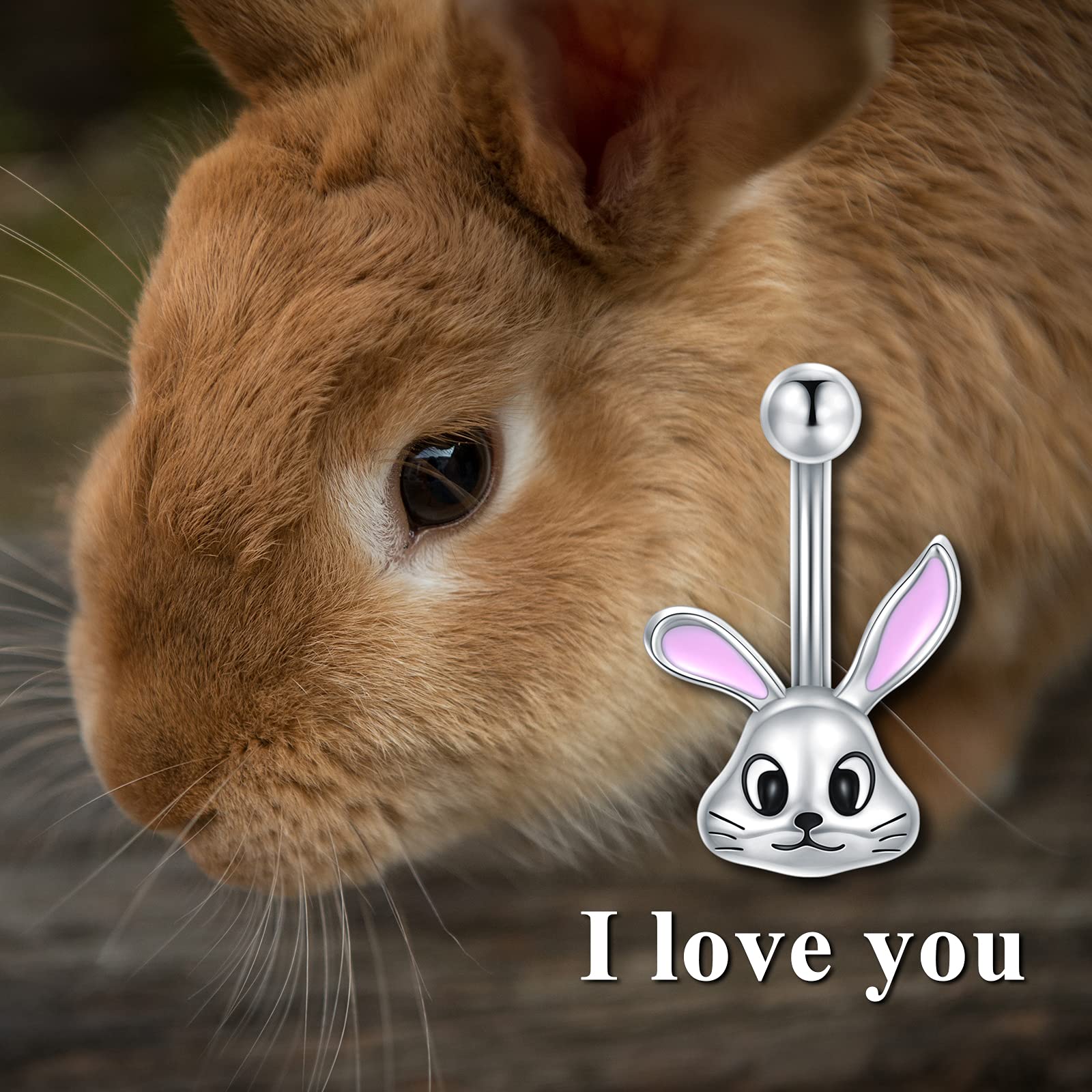 LONAGO Easter Bunny Belly Ring 14G Cute Rabbit Body Ring for Belly Barbell Navel Rings Gift for Women