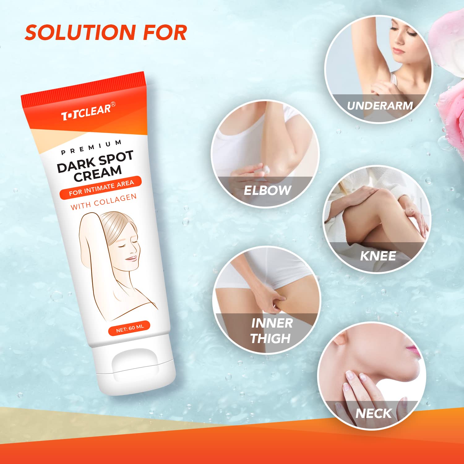 TOTCLEAR Dark Spot Remover for Face, Underarm Cream, Armpit, Neck, Back, Legs, Elbows, Private Areas, Quality Plant-Based Ingredients,Intimate Areas,60ML