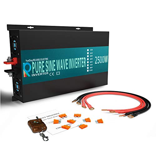 WZRELB Reliable 2500W Pure Sine Wave Solar Power Inverter 48V 110V 120V 60Hz Power Converter LED Display DC to AC Power Generator with Remote Controller Hardwire Terminal