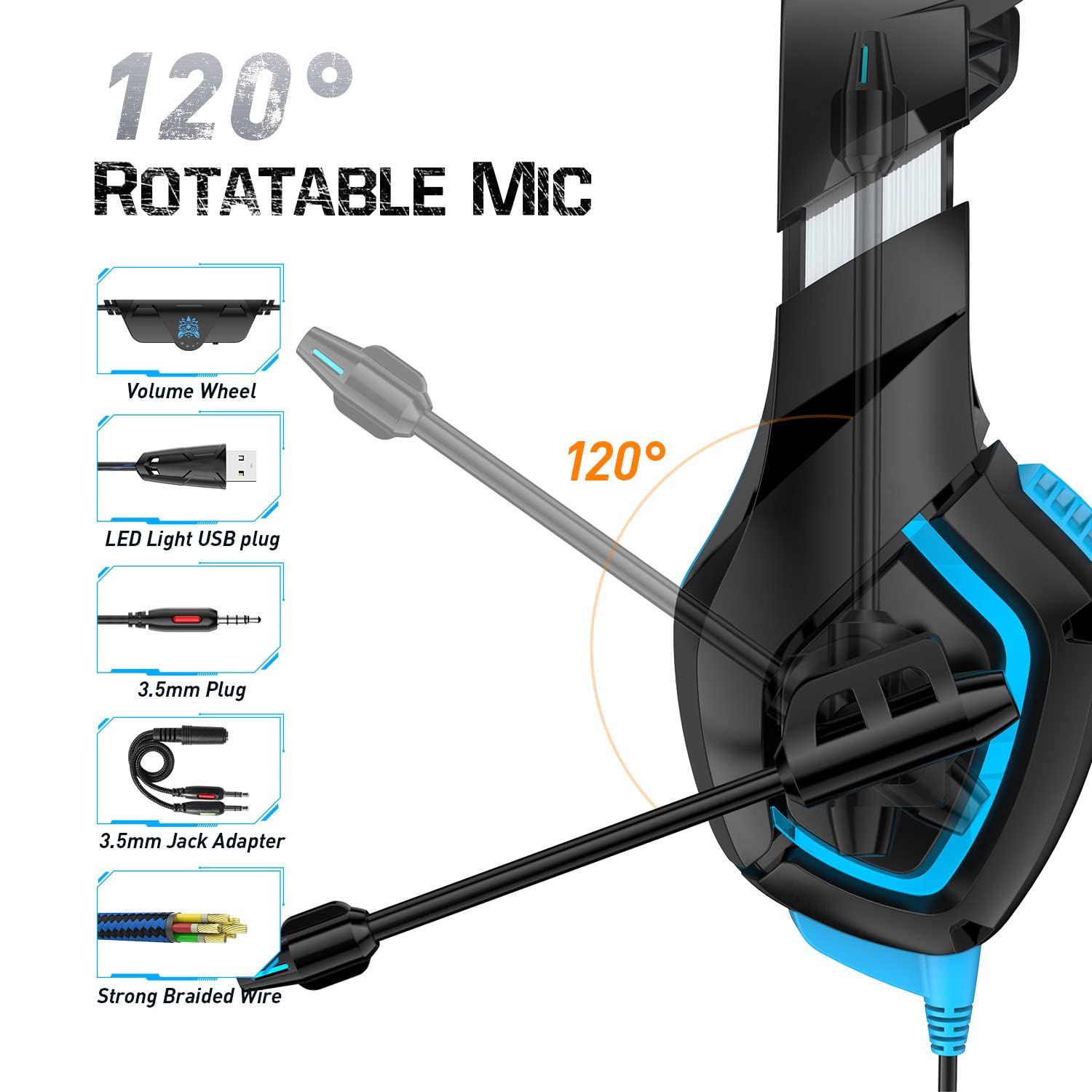 ONIGAL Gaming Headset with Microphone, Gaming Headphones Stereo 7.1 Surround Noise Cancelling Xbox Headset PS4 Headset for PS5 Xbox one PC Switch PlayStation Laptop