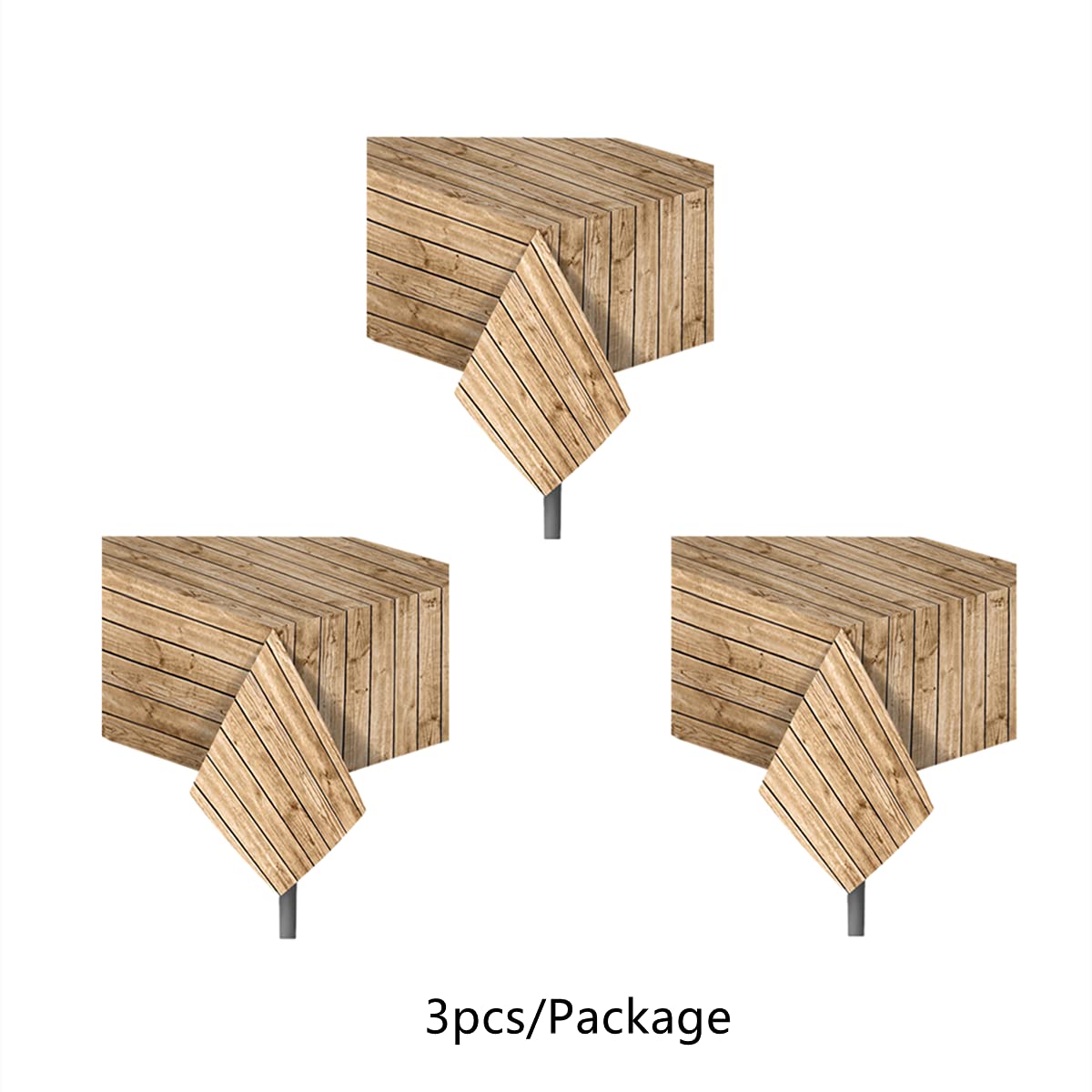 KYMY 3 Pcs Wood Grain Plastic Tablecloths with 51X87 inch,Disposable Plastic Wooden Print Tablecovers,Rectangular Table Covers for Kitchen Dining Room,Picnic,BBQ Party Decoration (51X87 inch)