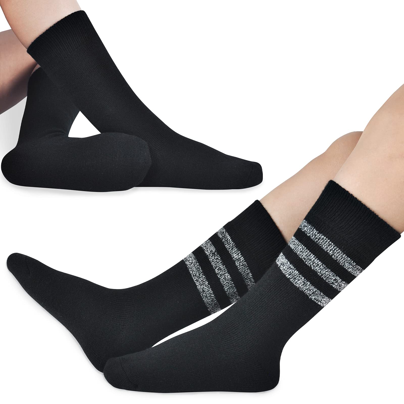 LO SHOKIM Warm Thermal Socks Men Thick Hiking Socks Women Breathable Athletic Boot Socks Winter Ski Crew Socks 3 Pairs(Stripe,L)