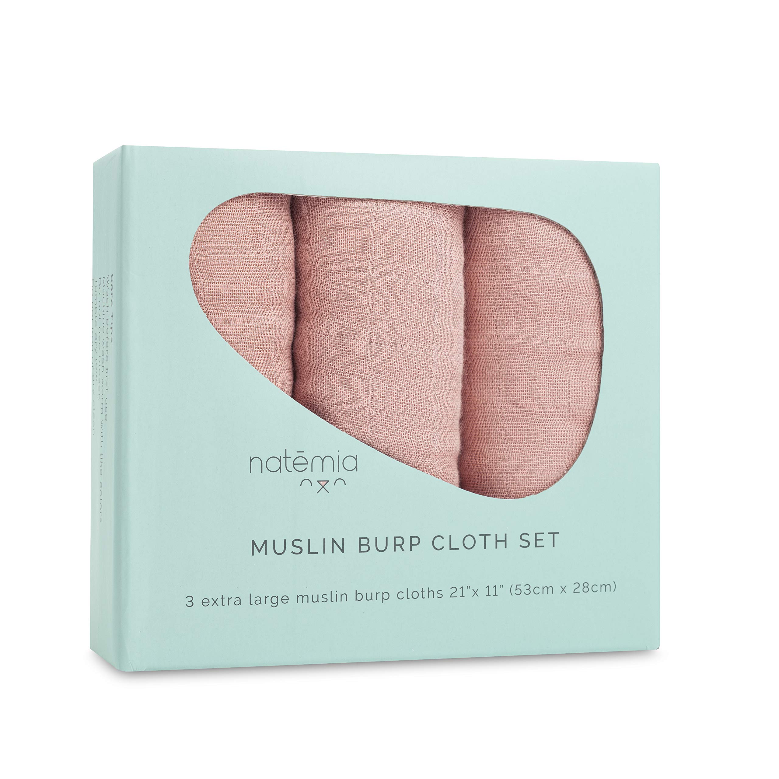Natemia Muslin Baby Burp Cloths | Large 21βx11β Size | Super Absorbent and Ultra Soft Washcloths | 6-Layer Design | 3-Piece Gift Set