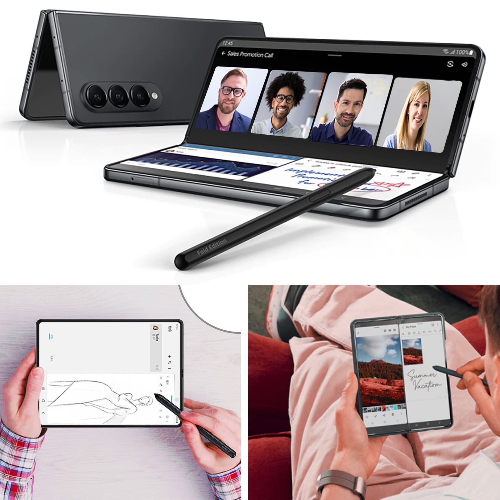 Vizvera for Galaxy S Pen Fold 3 Stylus Edition, Z Fold 3 Stylus Pen Replacement Compatible Galaxy Z Fold 3 Phones Only, US Version,Black (without Bluetooth)