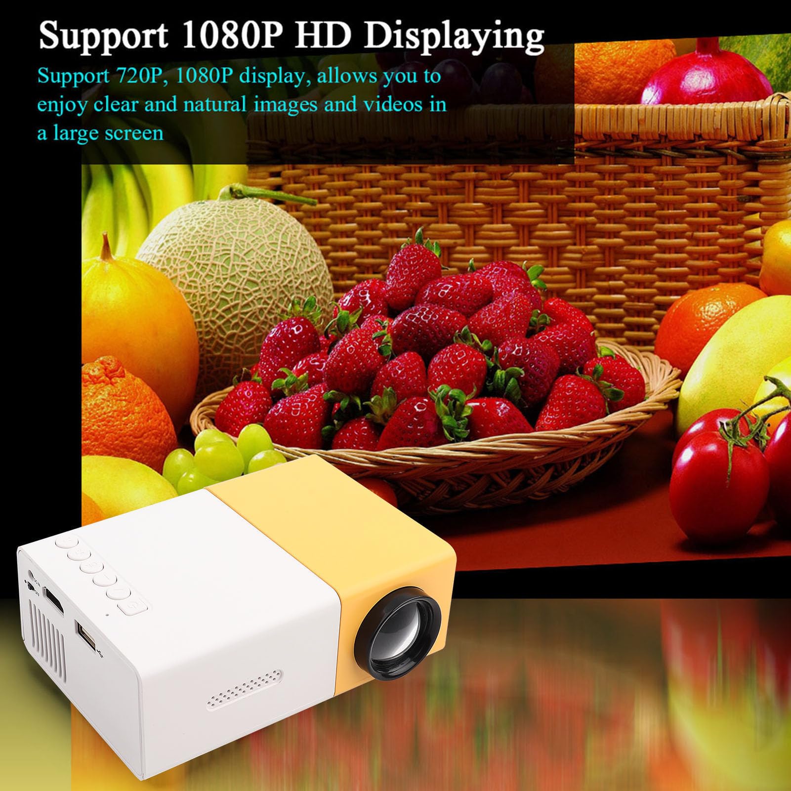 Mini LED Projector, Mini Home Theater Projector Portable LED Projector HD Support VGA AV USB Multimedia Player for Outdoor Recreation, Entertainment Venues