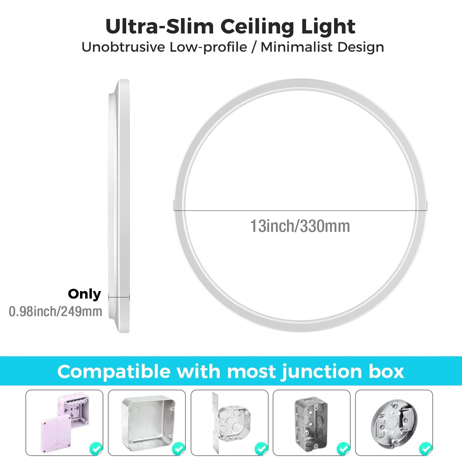 libtit 6 Pack 13 Inch LED Flush Mount Ceiling Light, 3200LM 28W Ultra-Slim LED Ceiling Light, 3000K/4500K/6000K Selectable Ceiling Light Fixture for Bedroom, Kitchen, Bathroom, Hallway - White