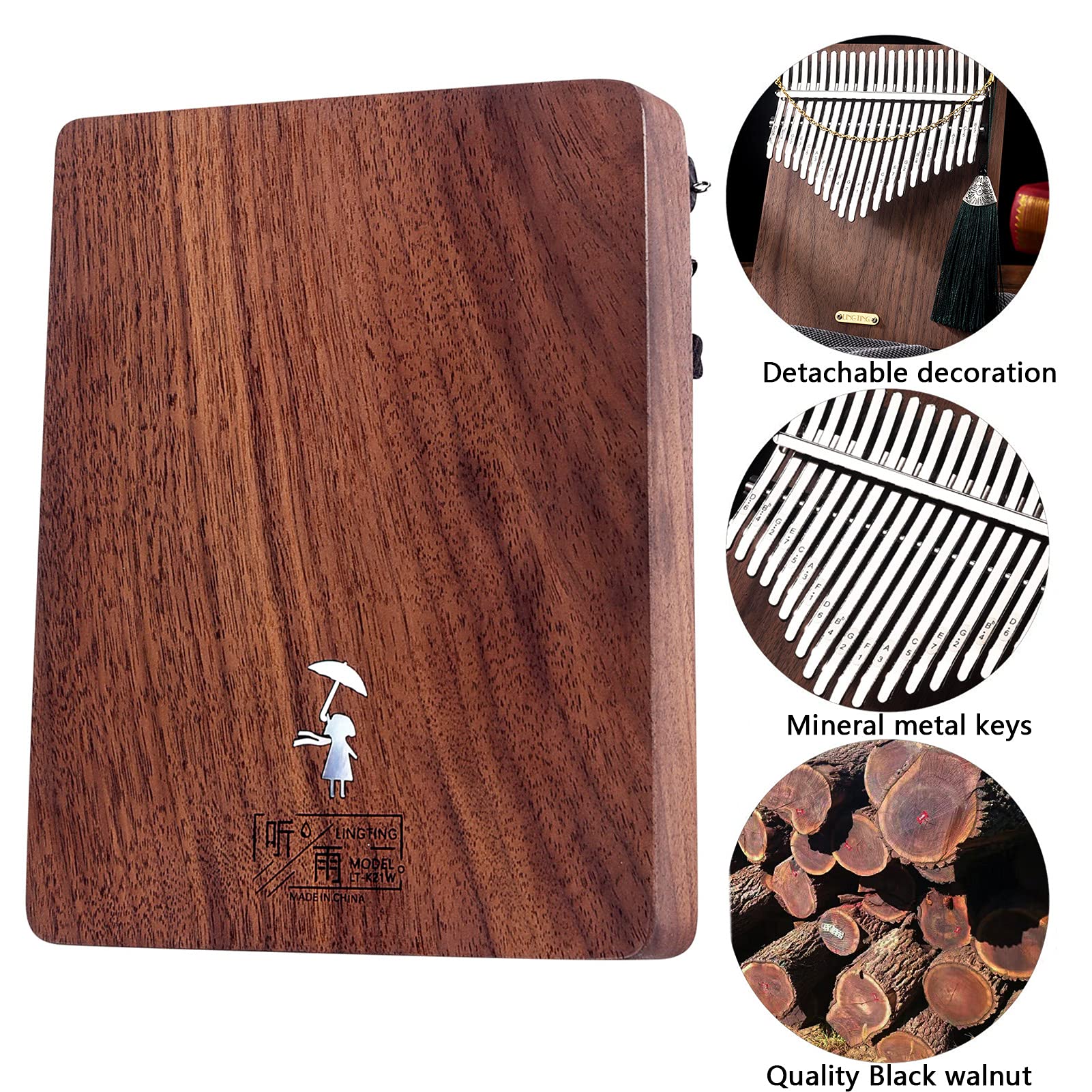 LingTing Kalimba 21 keys Thumb Piano Mbira Finger Piano Gift for Kids Adult Beginners Professional(LT-K21W,rain whisperer)