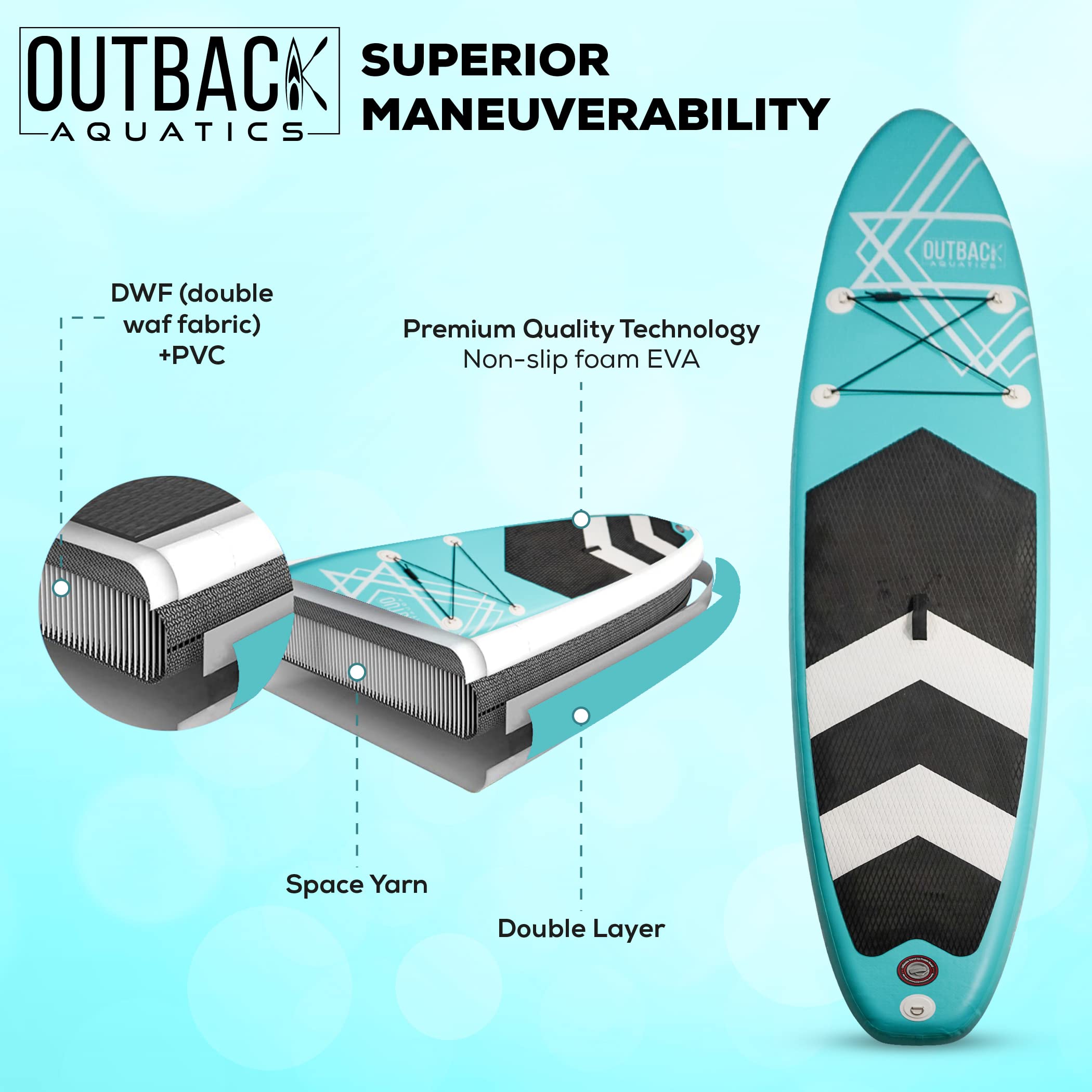 Outback Aquatics Inflatable Paddle Board with Premium SUP Paddle Board Accessories - 10ft 6" Non-Slip with Ankle Safety Leash, Aluminium Paddle, Air Pump, Storage Bag, Lightweight and Portable