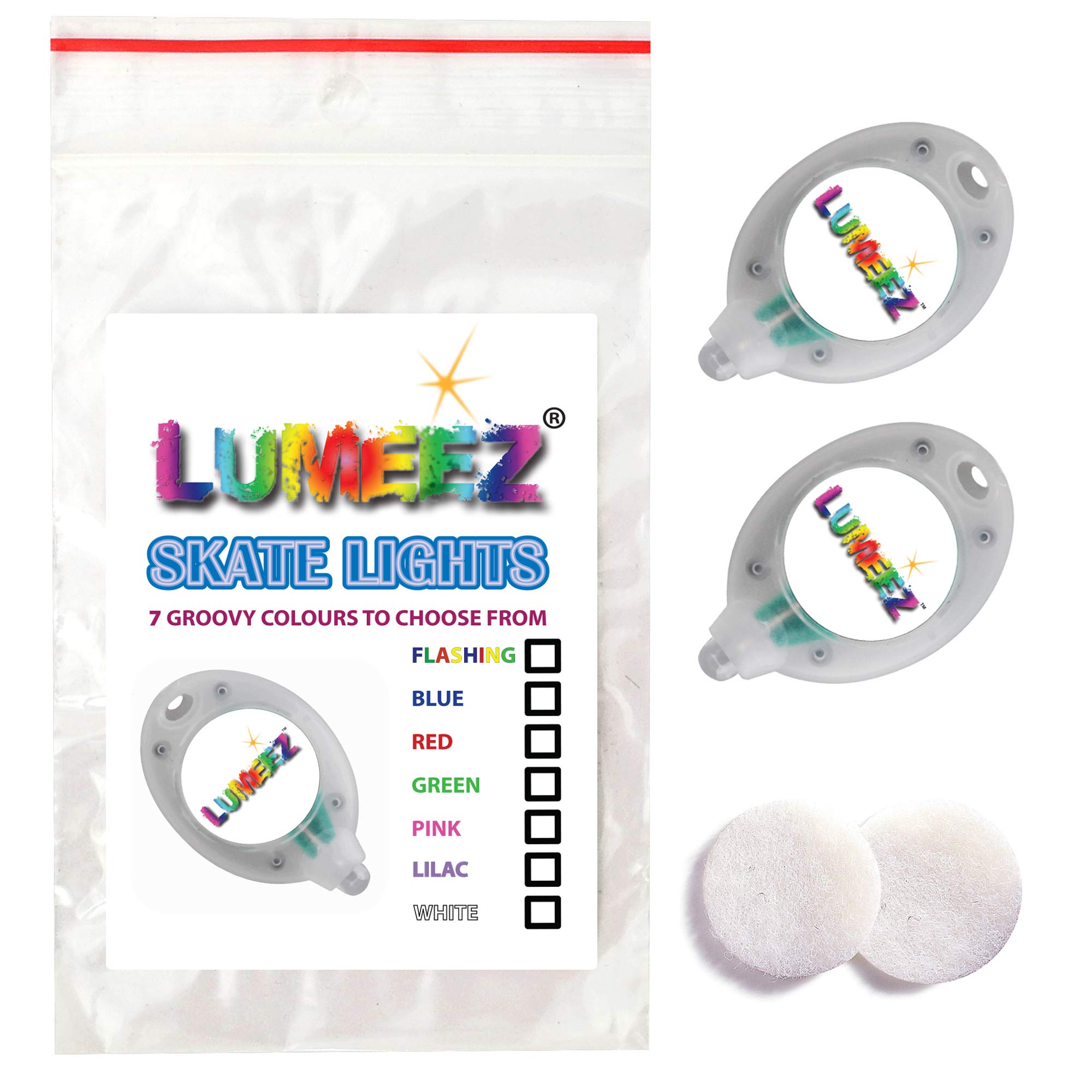 Lumeez LED Lights for Roller Skates, Ice Skates, Skateboards, Scooters, in-Line Skates & Roller Boots with Replaceable Batteries Made (Multi/Flashing)
